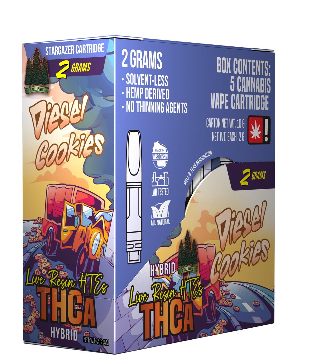 THCa Vape Cartridge - Diesel Cookies - 2g Stargazer (Hybrid) – 3 Tall ...